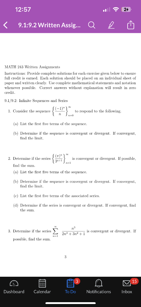Solved MATH 243 Written Assignments Instructions: Provide | Chegg.com
