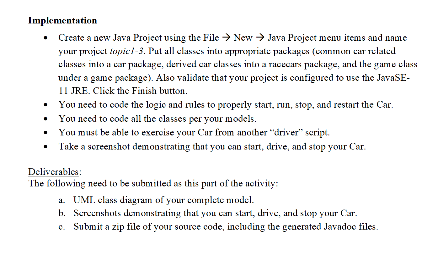 Solved Problem Statement We need to design a Racing Car that | Chegg.com