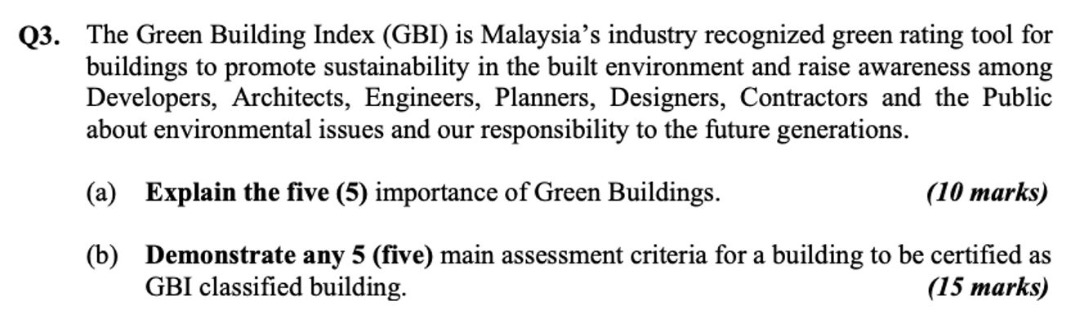 Solved Q3. The Green Building Index (GBI) is Malaysia's | Chegg.com