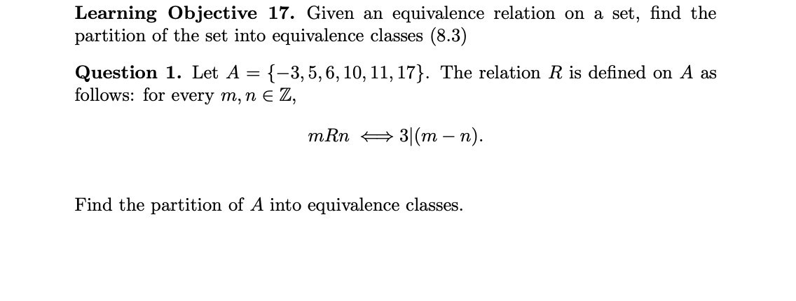 Solved Learning Objective 17. Given an equivalence relation | Chegg.com