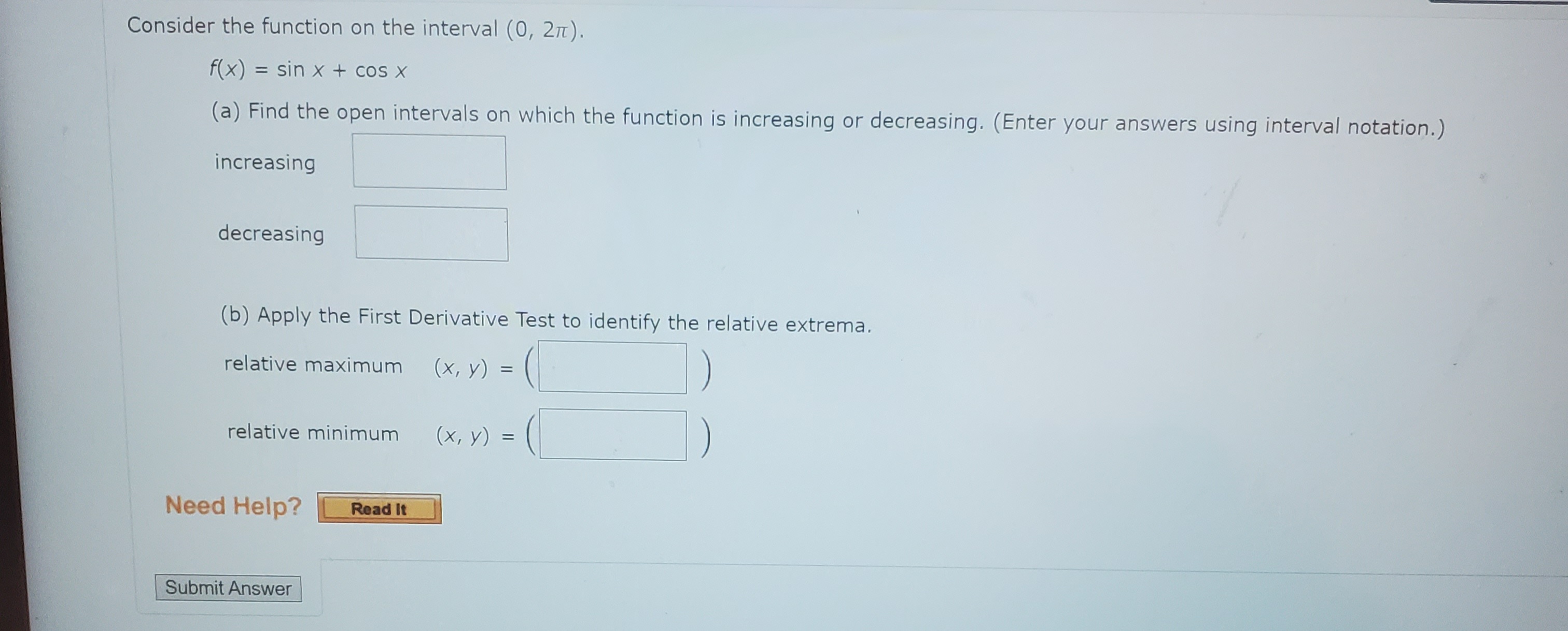 Solved Consider the function on the interval (0,2π) | Chegg.com