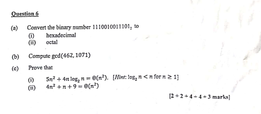 Solved Question 6(a) ﻿Convert the binary number | Chegg.com
