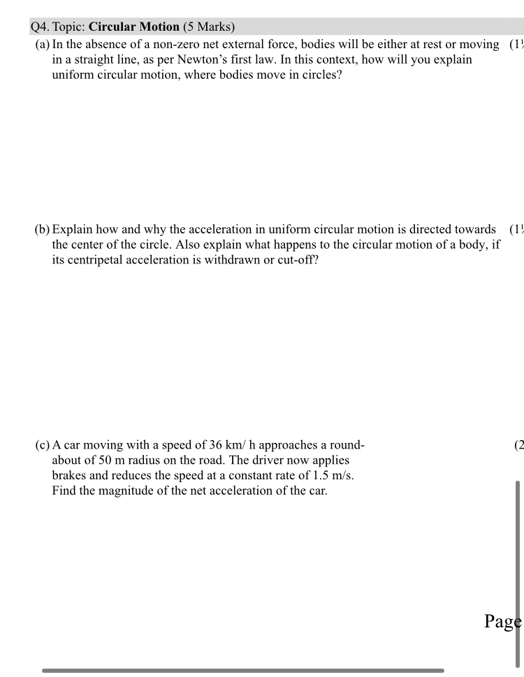 Solved Q4. Topic: Circular Motion (5 Marks) (a) In the | Chegg.com