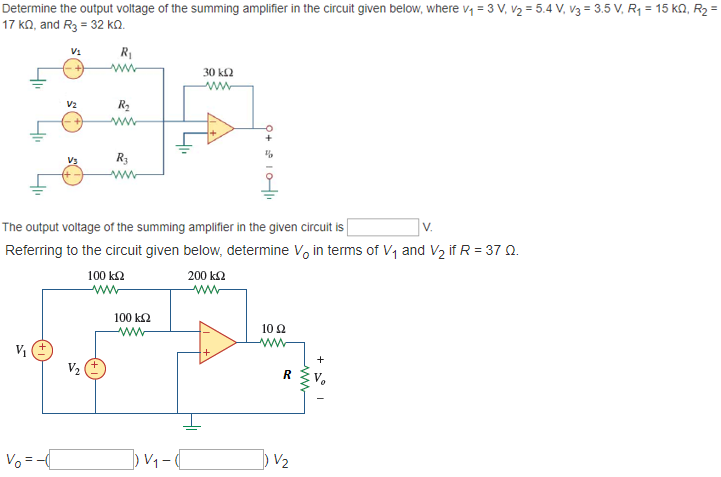 Solved Determine the output voltage of the summing amplifier | Chegg.com