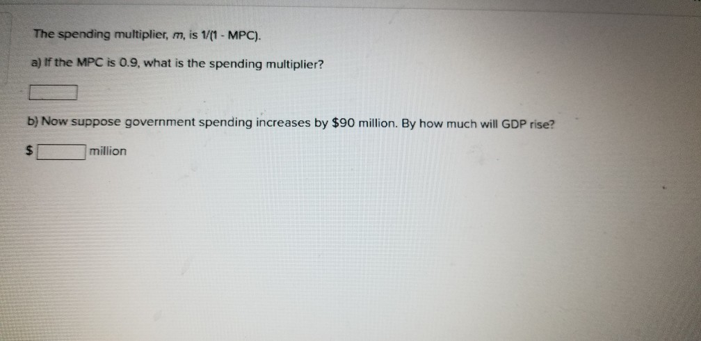 Solved The spending multiplier, m, is 1/(1 MPC). a) If the | Chegg.com