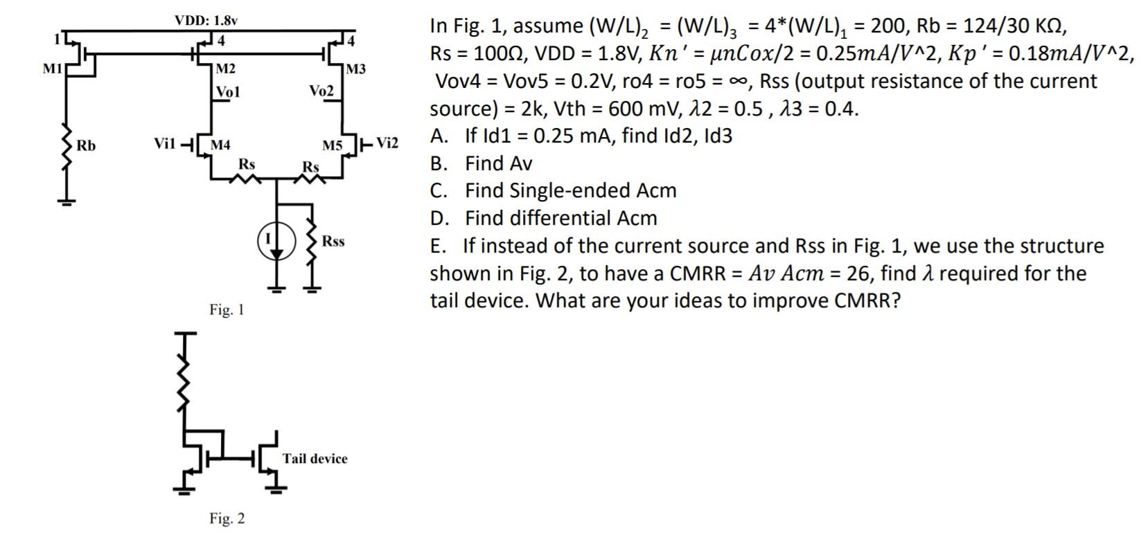 Solved = VDD: 1.8v 4 1 = - = M1 M2 M3 = = Vol Vo2 - = Rb Vil | Chegg.com