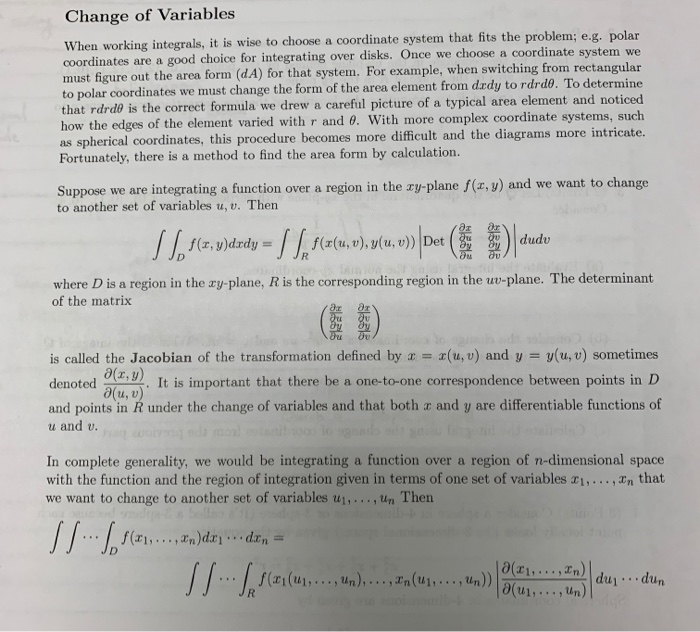 Solved Change of Variables When working integrals, it is | Chegg.com