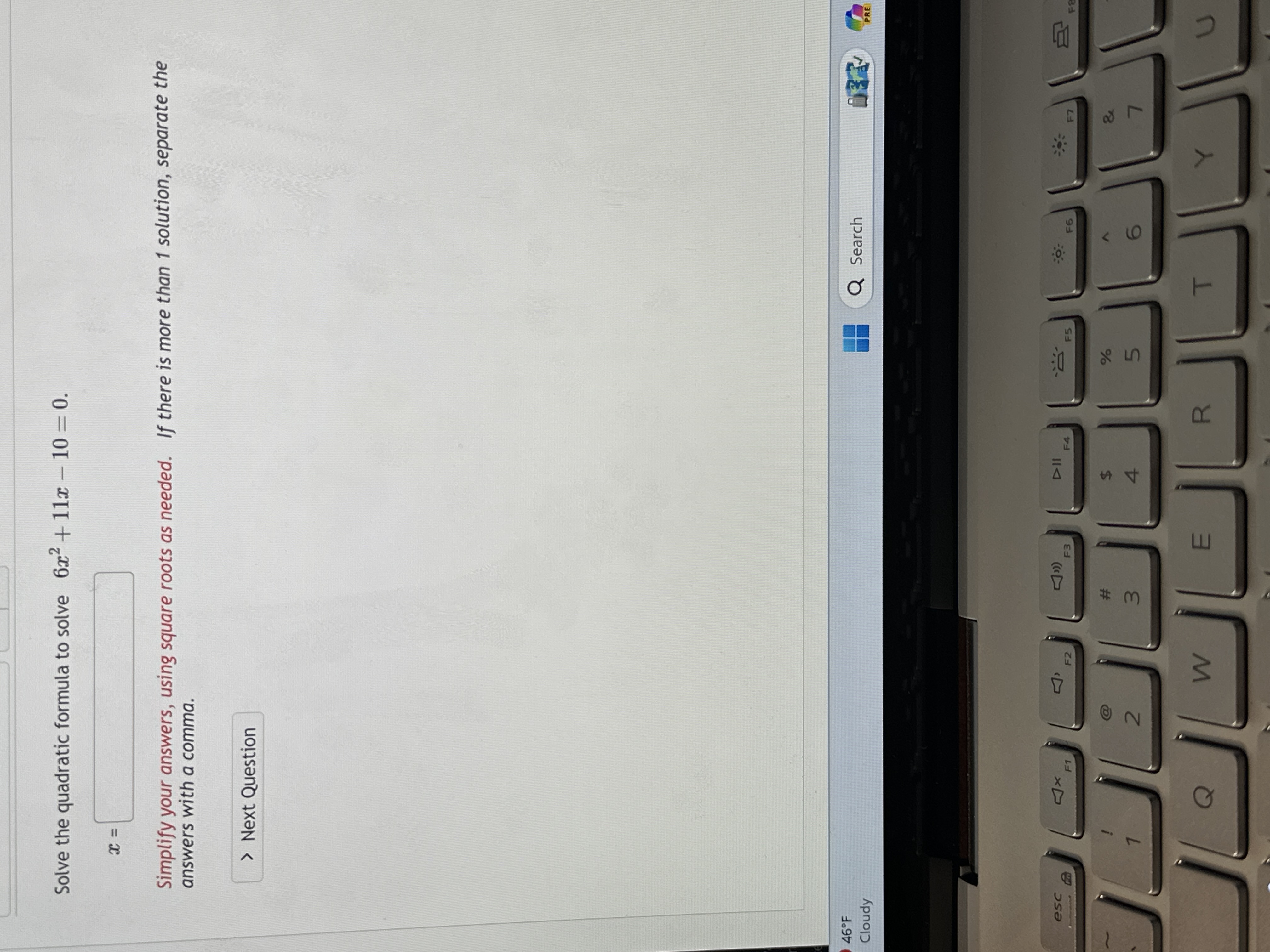Solved Solve the quadratic formula to solve | Chegg.com