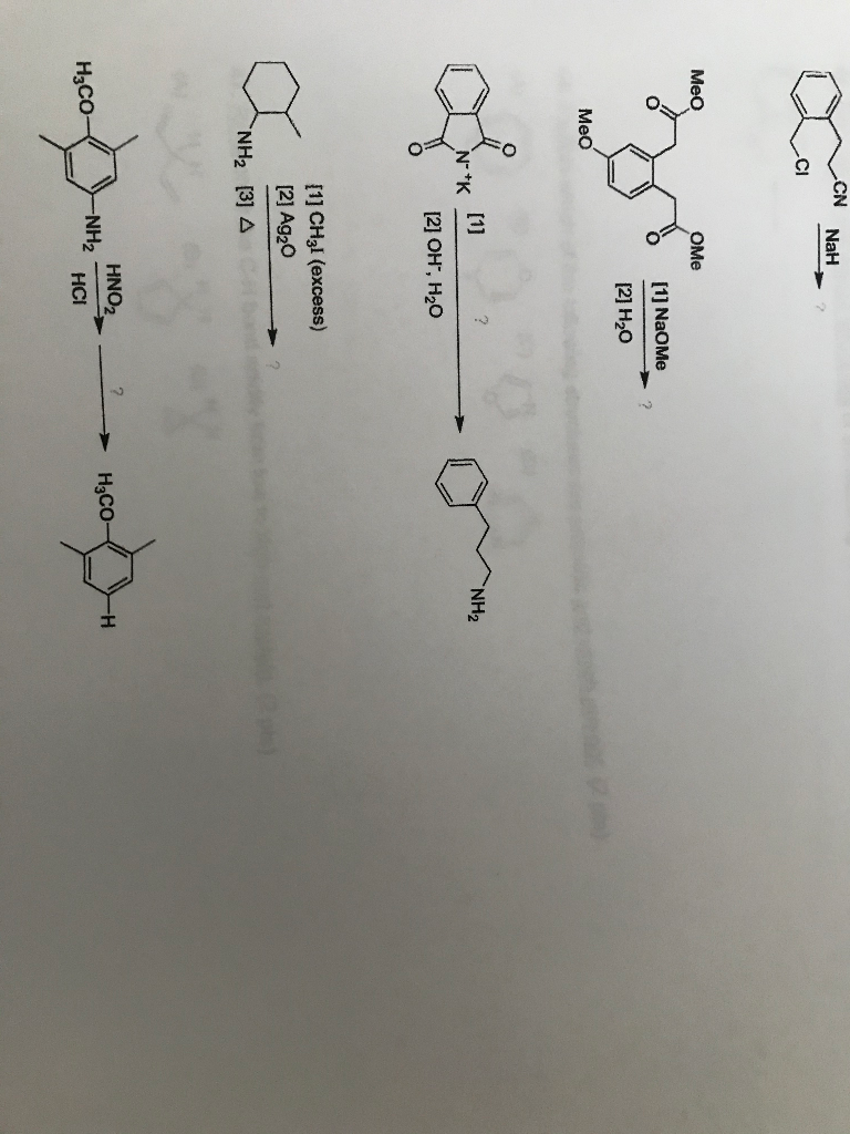 Solved CN NaH Meo OMe 0 o [1] NaOme [2] H20 ? Meo [1] NH2 | Chegg.com