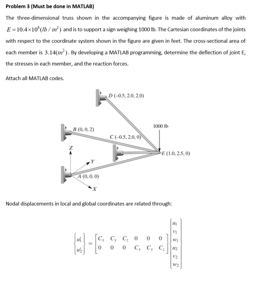 Solved Problem 3 (Must be done in MATLAB) The | Chegg.com