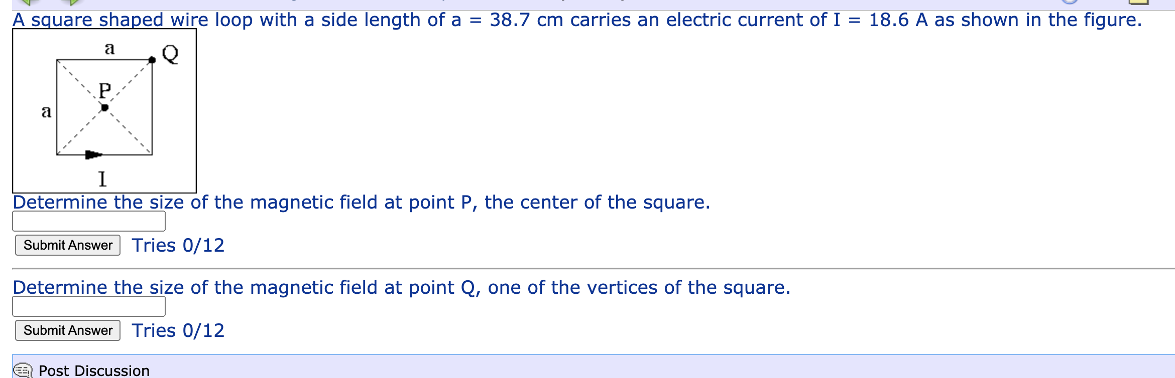 Solved A square shaped wire loop with a side length of a = | Chegg.com