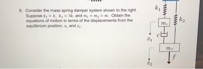 Solved k1 2 6. Consider the mass spring damper system shown | Chegg.com