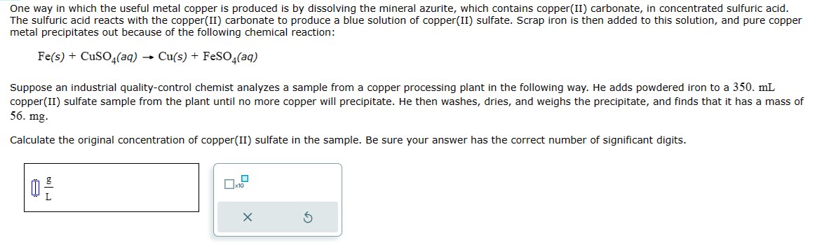 Solved One way in which the useful metal copper is produced | Chegg.com