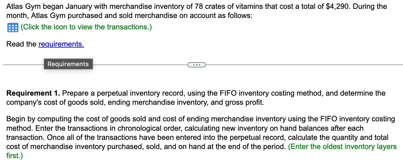 Solved Atlas Gym began January with merchandise inventory of | Chegg.com