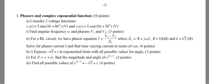 Solved 3. Phasors and complex exponential function (10 | Chegg.com