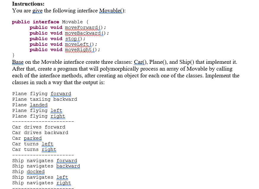 Solved Instructions:You are give the following interface | Chegg.com