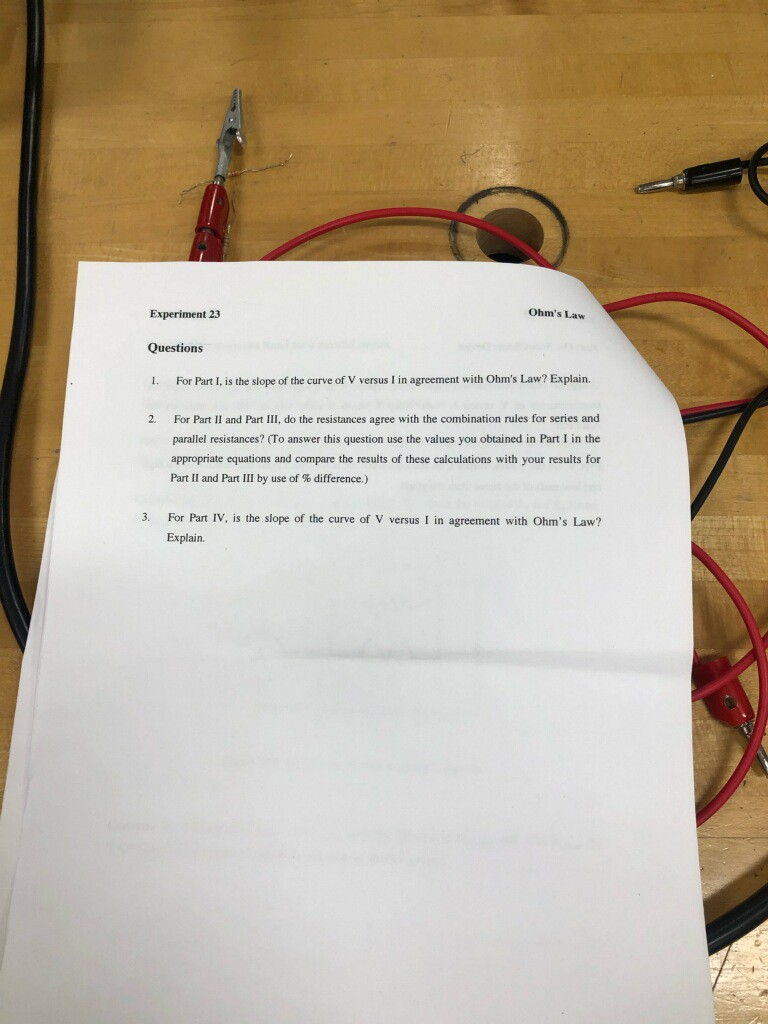 Solved Ohm's Law Experiment 23 Questions 1. For Part I, is | Chegg.com
