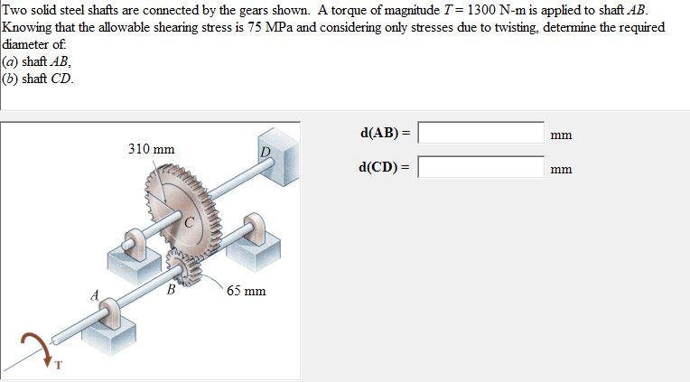 Solved Two solid steel shafts are connected by the gears | Chegg.com
