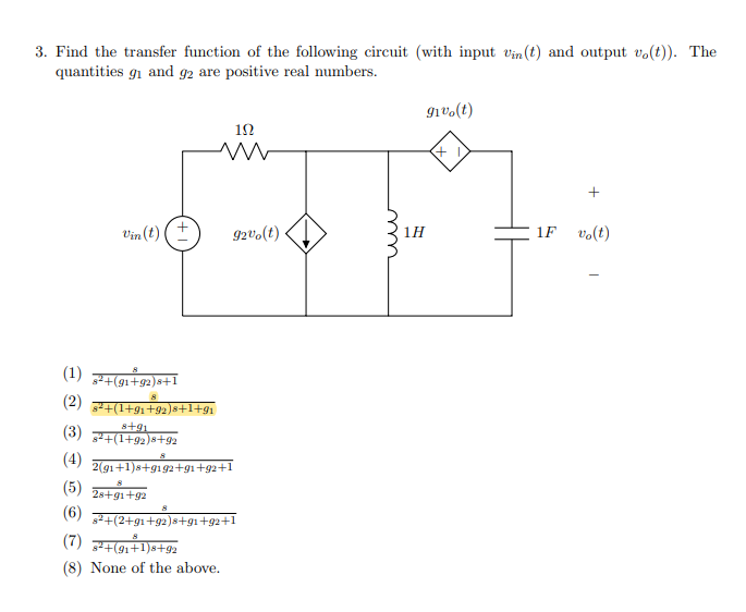 Solved 3. Find the transfer function of the following | Chegg.com