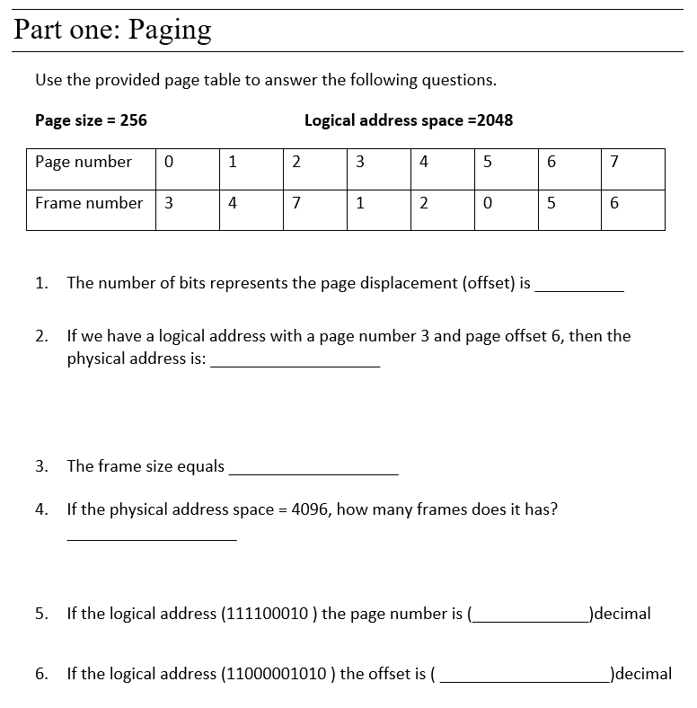 Solved Use the provided page table to answer the following | Chegg.com