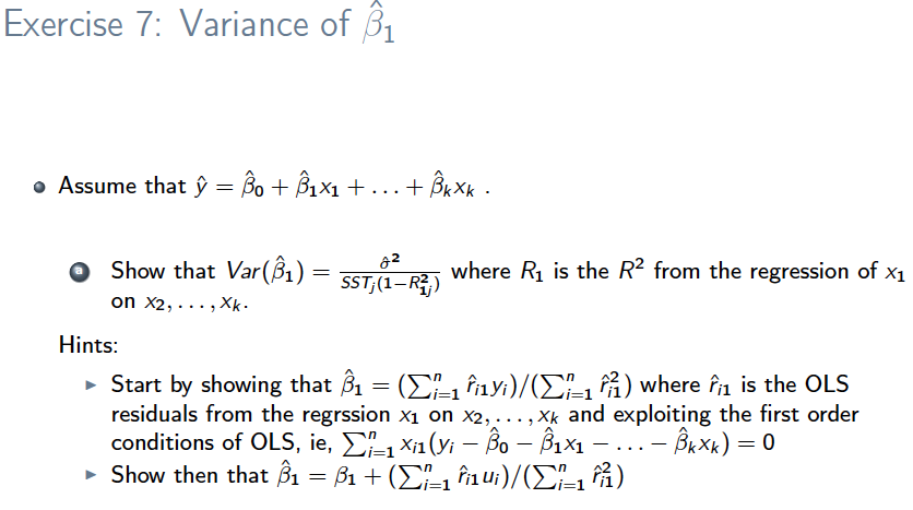 Solved Exercise 7: Variance of β^1 - Assume that | Chegg.com