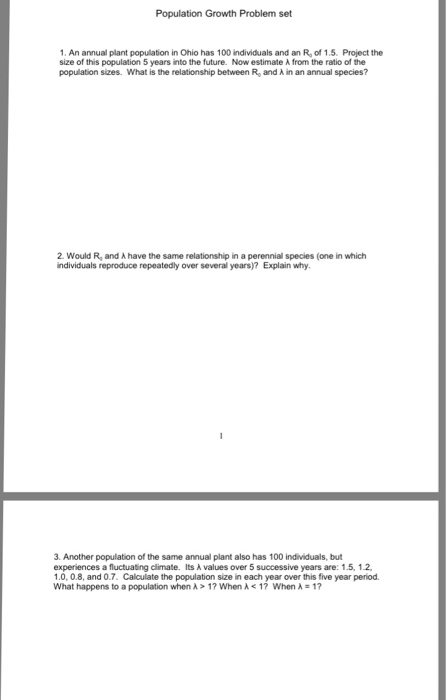 Solved Population Growth Problem set 1. An annual plant | Chegg.com