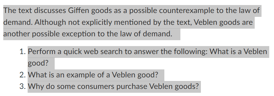 Solved he text discusses Giffen goods as a possible | Chegg.com