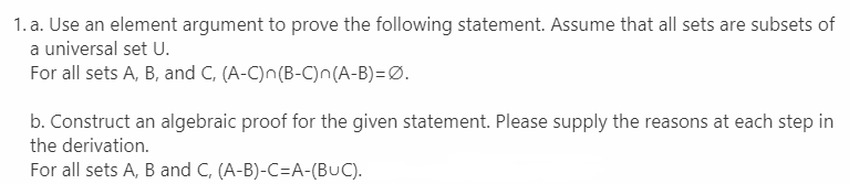 Solved 1. a. Use an element argument to prove the following | Chegg.com