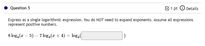 Solved Express as a single logarithmic expression. You do | Chegg.com