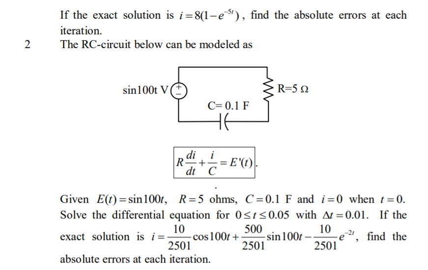 Solved Solve questions 1-8 below by the Euler's method and | Chegg.com