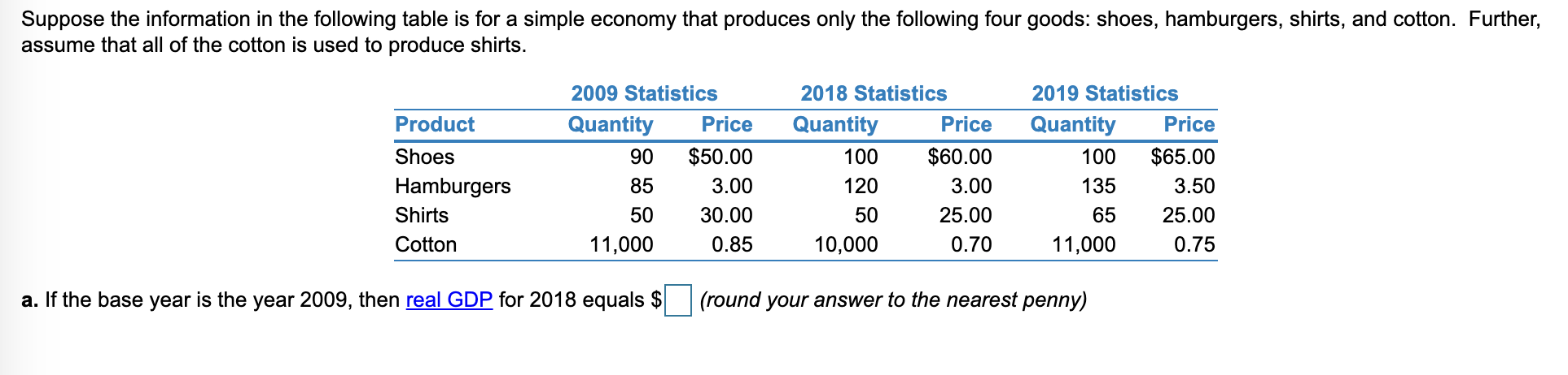 Solved Suppose the information in the following table is for | Chegg.com