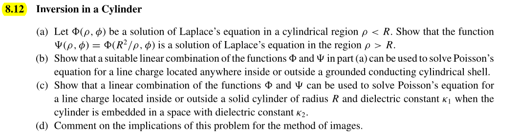 Solved 8.12 ﻿Inversion in ﻿a Cylinder(a) ﻿Let Φ(ρ,φ) be ﻿a | Chegg.com