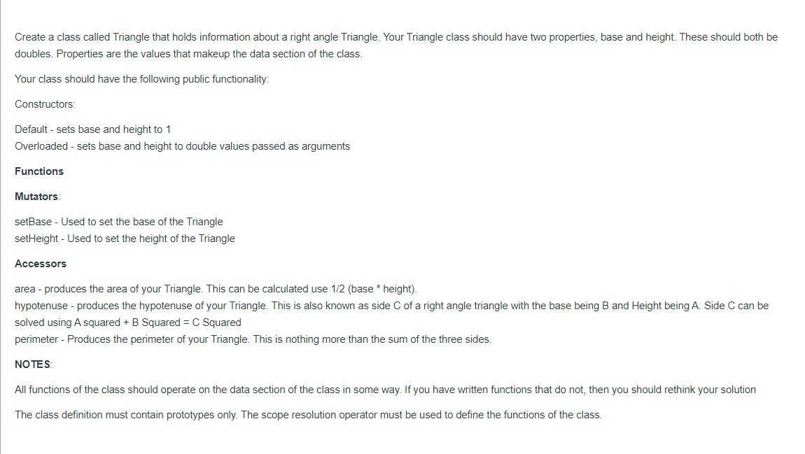 Solved Create a class called Triangle that holds information | Chegg.com