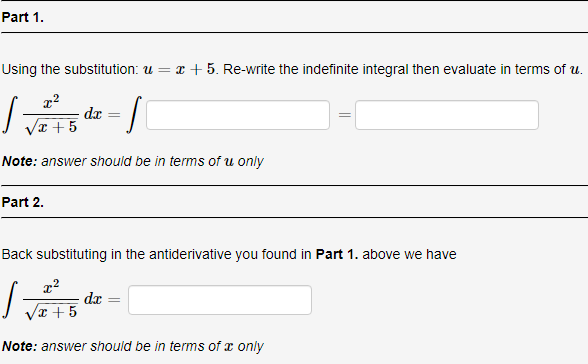 Solved Part 1. Using the substitution: u = x +5. Re-write | Chegg.com