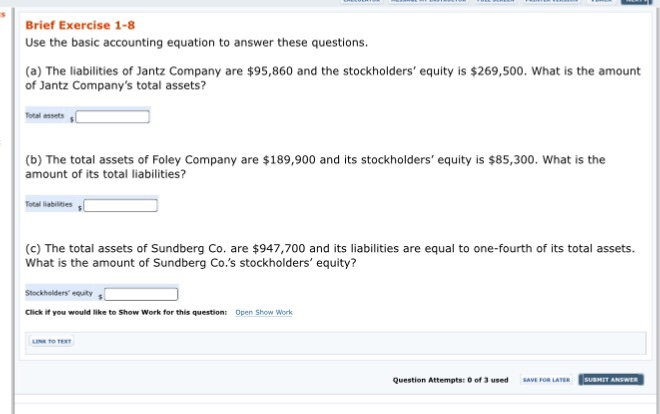 Solved Brief Exercise 1-8 Use the basic accounting equation | Chegg.com