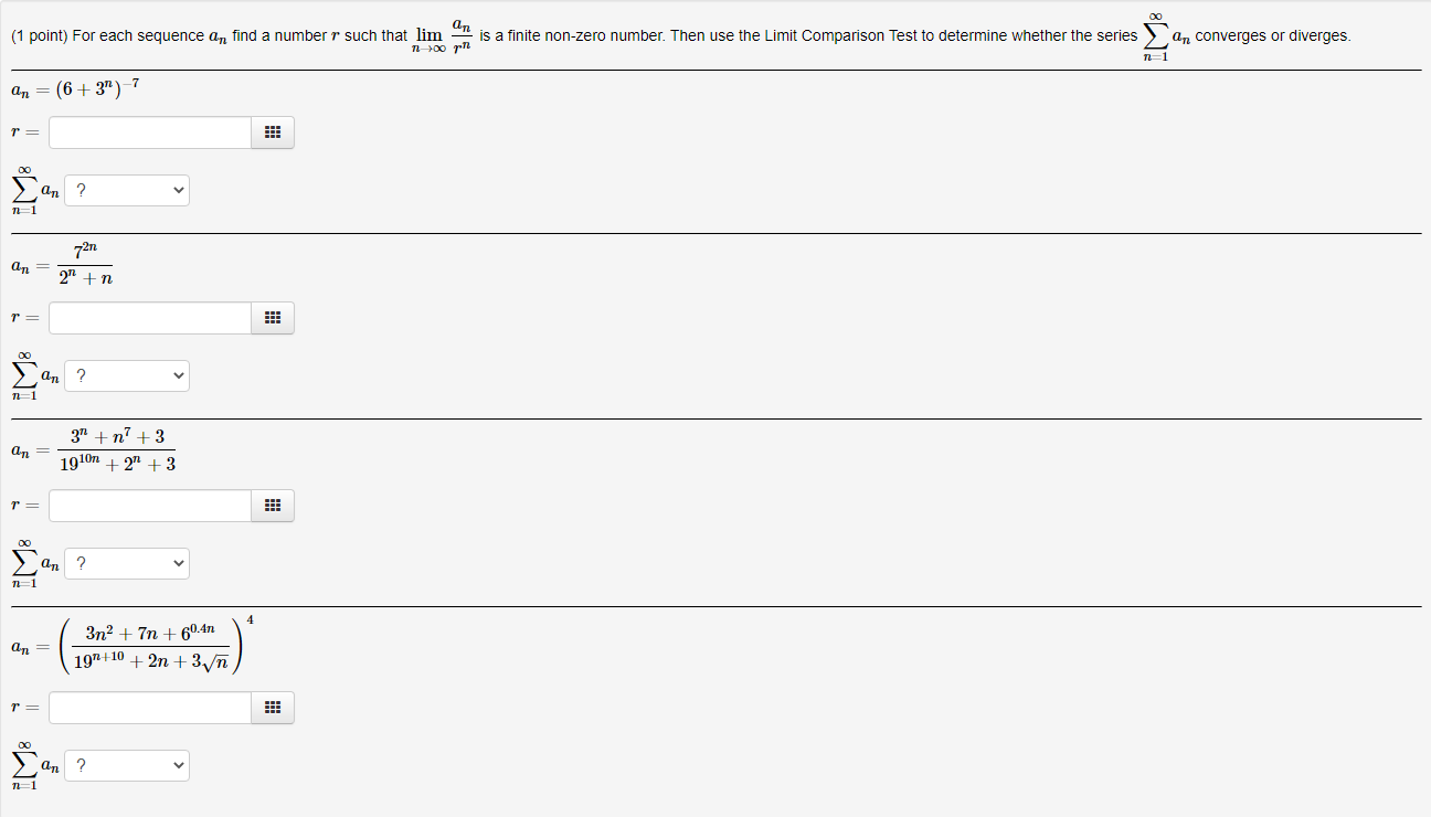 Solved (1 point) For each sequence an find a number r such | Chegg.com