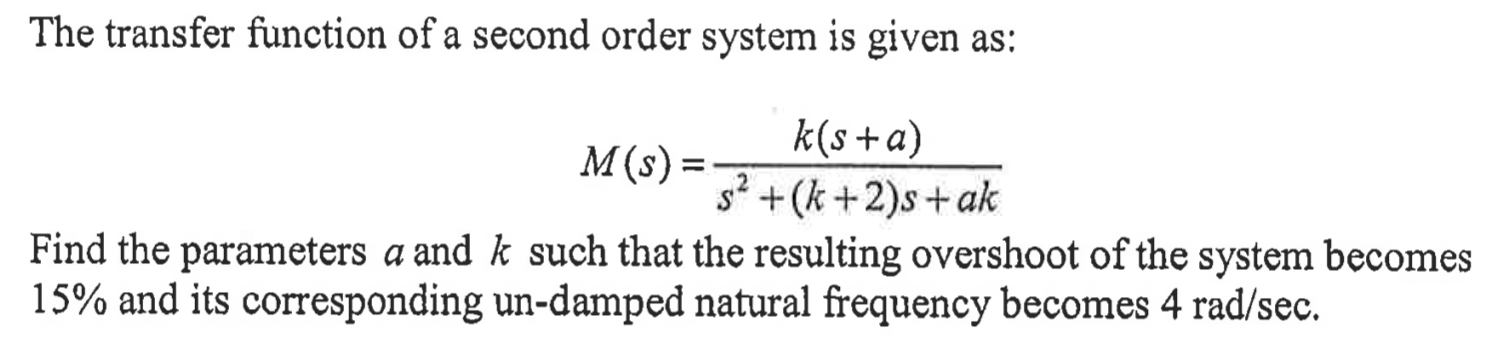 Solved The transfer function of a second order system is | Chegg.com