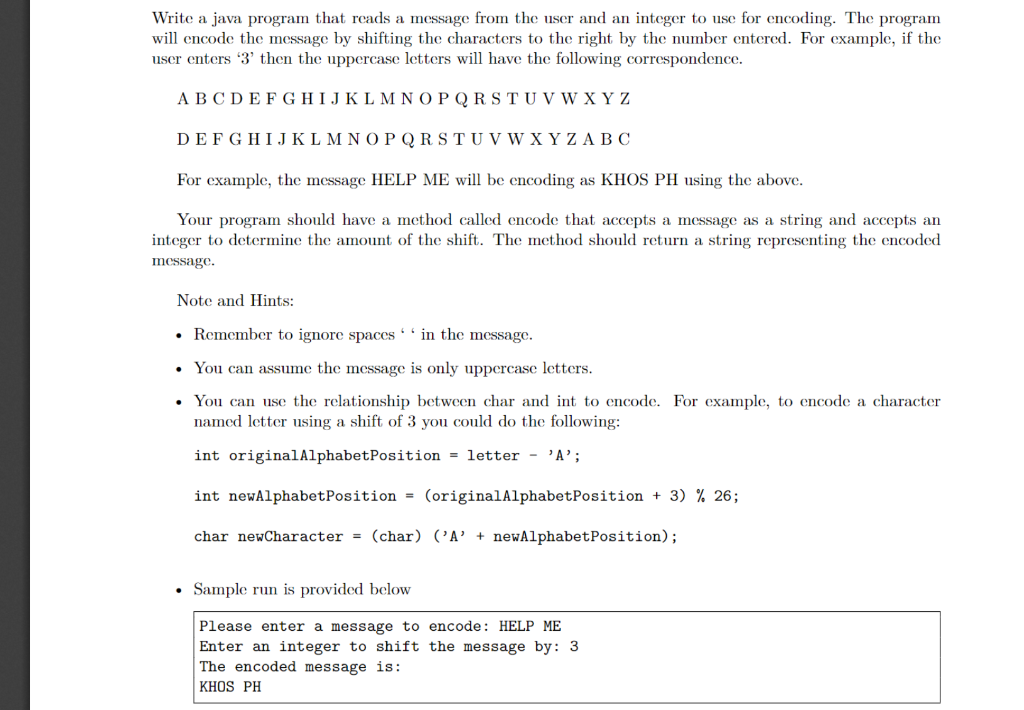 Solved Write a java program that reads a message from the | Chegg.com