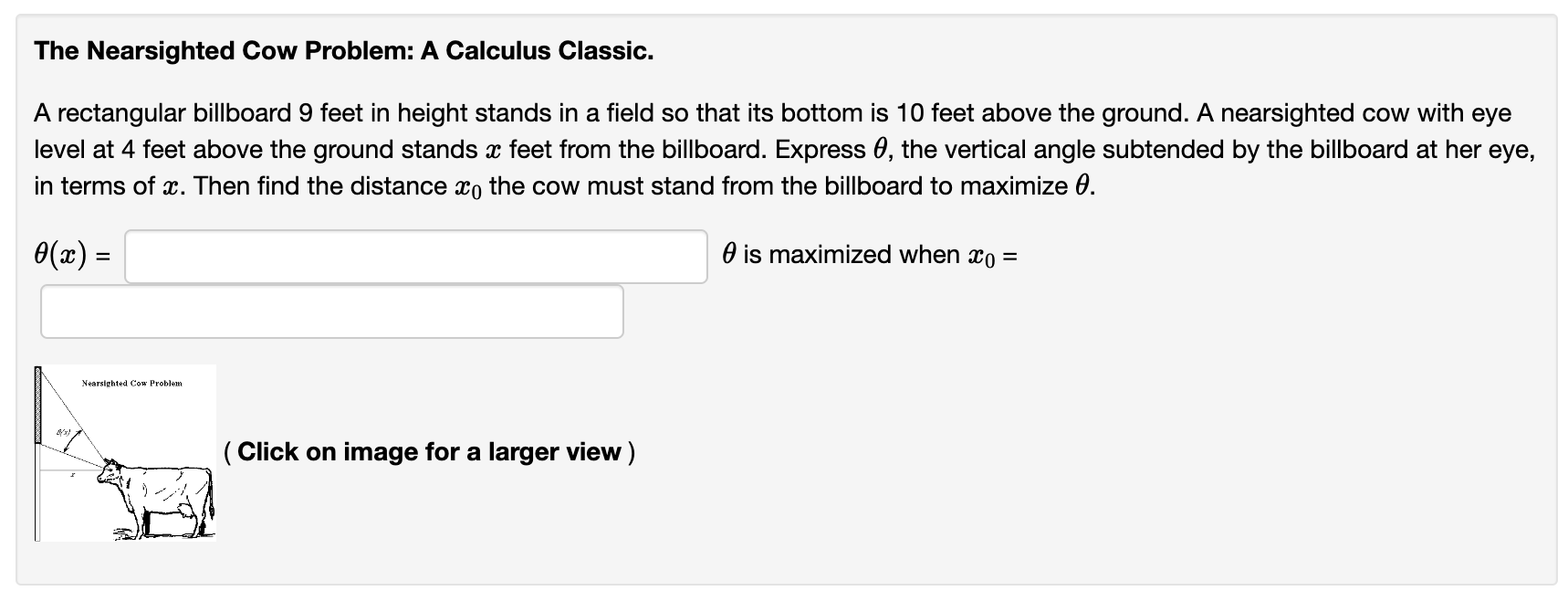 Solved The Nearsighted Cow Problem: A Calculus Classic.A | Chegg.com