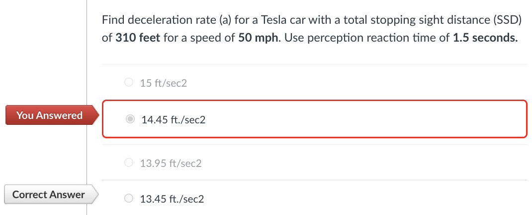 Solved Find deceleration rate (a) for a Tesla car with a | Chegg.com