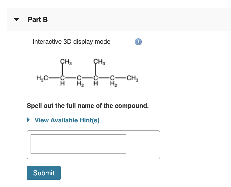Solved Part A Interactive 3D display mode i CH3 HC- -CH3 | Chegg.com