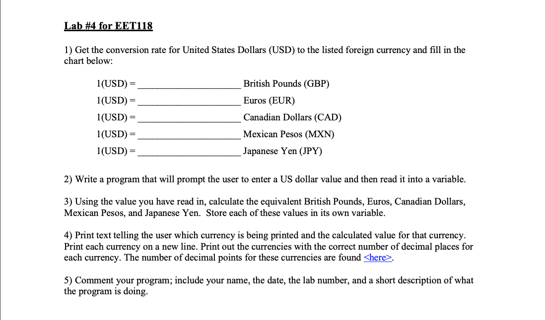 Solved I already have the values for the other currencies. | Chegg.com