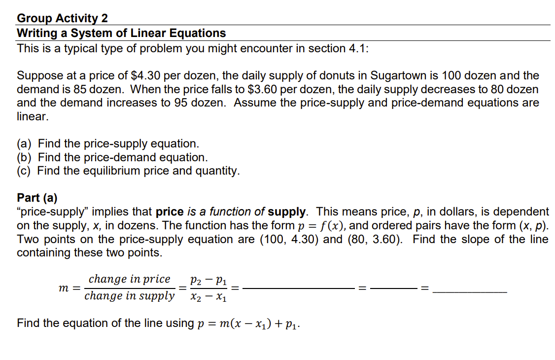 Solved Group Activity 2 Writing a System of Linear Equations | Chegg.com