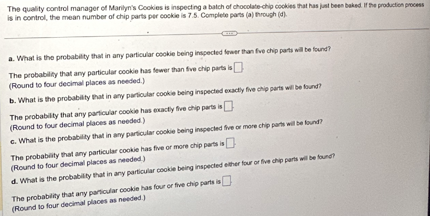 Solved The quality control manager of Marilyn's Cookies is | Chegg.com