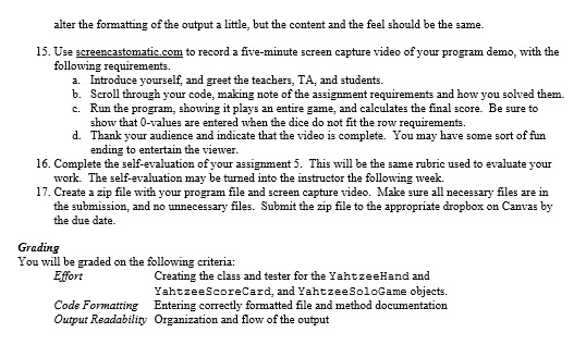 Complete both assignments. Create a Solo Yahtzee game | Chegg.com