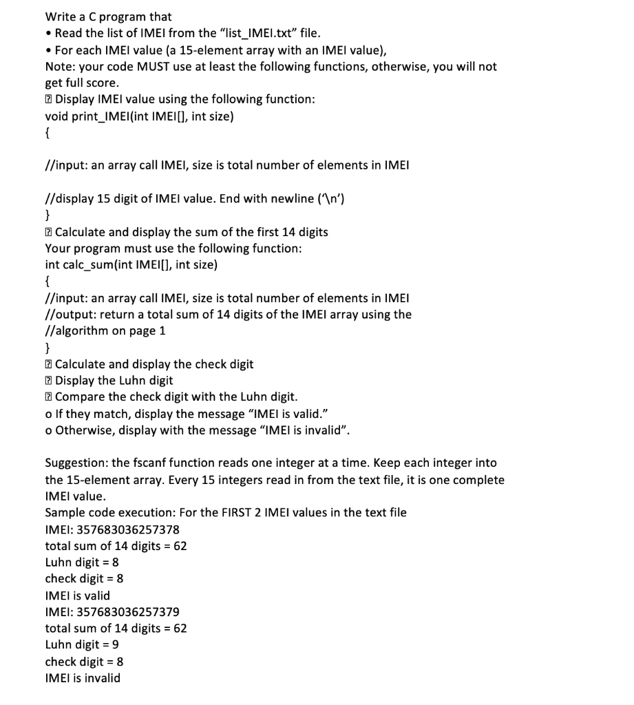 Solved Write a C program that - Read the list of IMEI from | Chegg.com