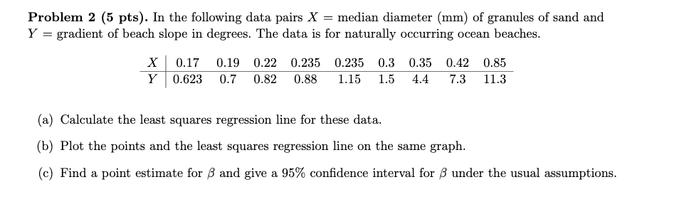 Solved Problem 2 (5 pts). In the following data pairs X = | Chegg.com