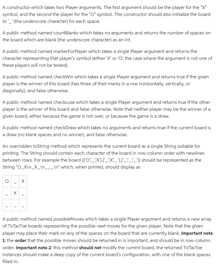 Solved Overview: Define a concrete class named TicTacToe for | Chegg.com