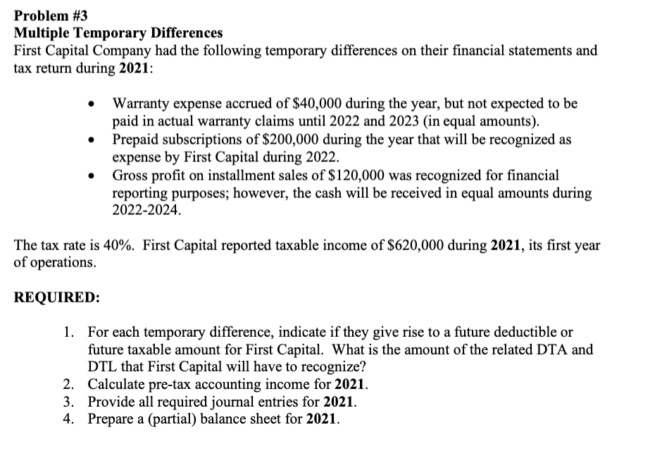 Solved Problem #3 Multiple Temporary Differences First | Chegg.com