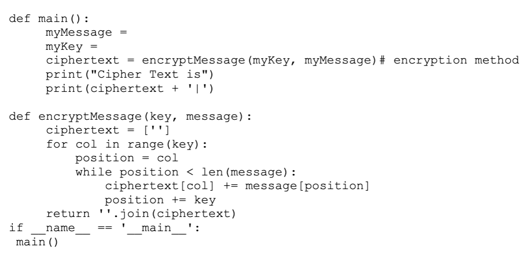 Solved Above is the code for transposition cipher. In the | Chegg.com